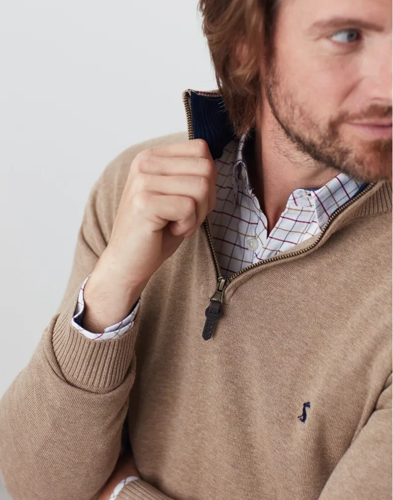 Joules Hillside Zip Neck Camel Marl Jumper